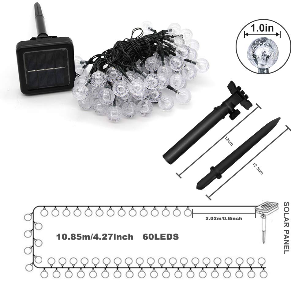 Vindany Outdoor Solar String Lights - 60 LED Decorative Fairy Lights String Light Solar Crystal Globe Waterproof Party Lights for Christmas Garden Wedding