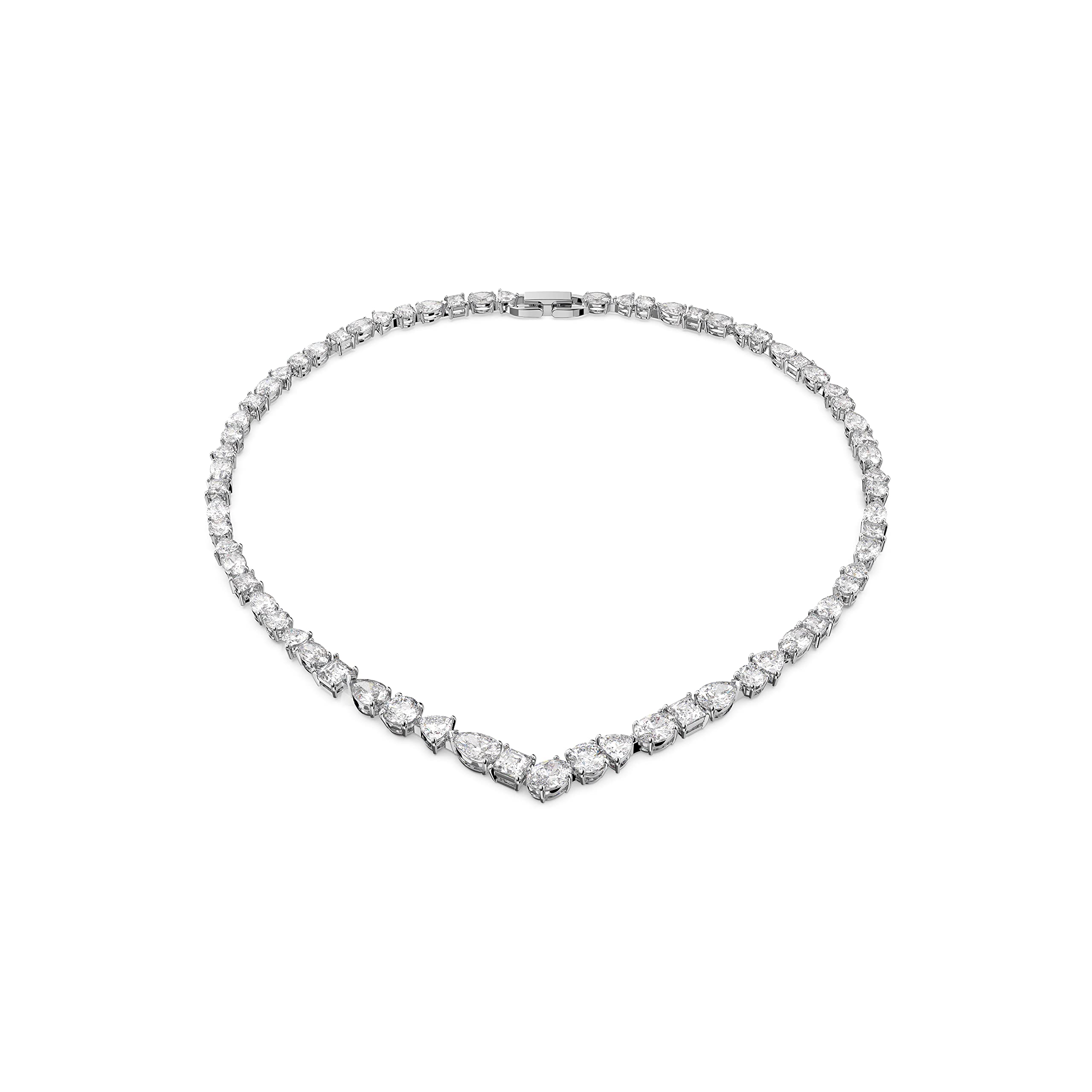 SWAROVSKI Tennis Deluxe All-Around Tennis Necklace with Round, Square and Pear-Shaped Clear Crystals on a Rhodium Plated Setting