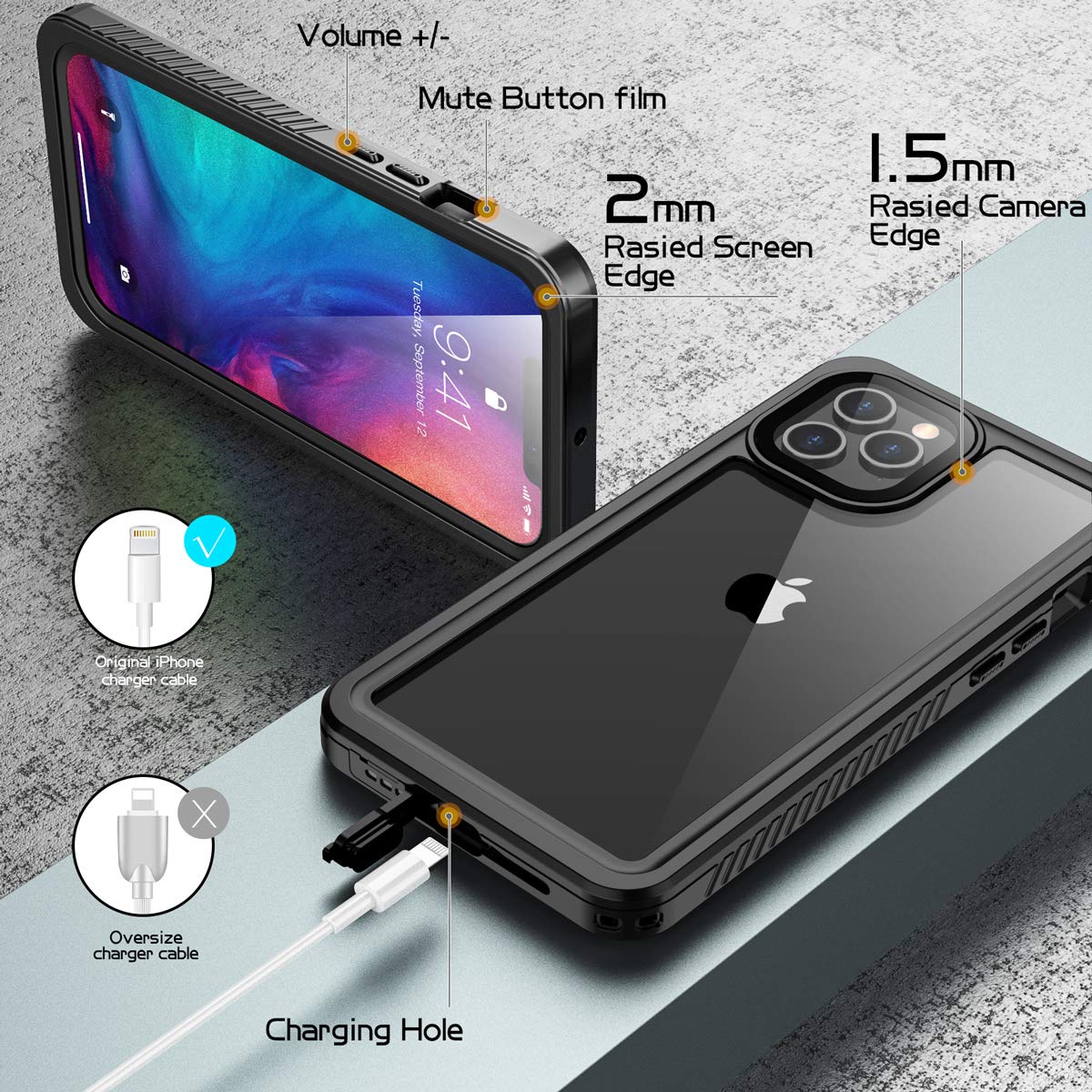 Temdan Waterproof iPhone 12 Pro Max Case,Clear Sound Quality Built-in Screen Protector IP68 Waterproof Full Body Heavy Duty Shockproof Waterproof Case for iPhone 12 Pro Max 6.7inch-2020
