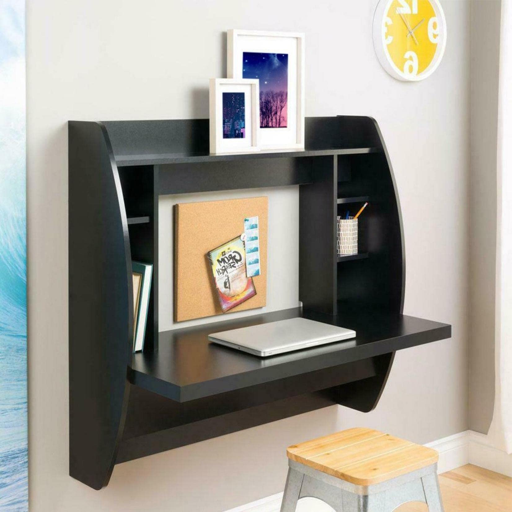 Wall Mounted Floating Computer Desk,with Storage Shelves Home Computer Table Floating Dining Desk,Durable and can Withstand a lot of Load. (Black)