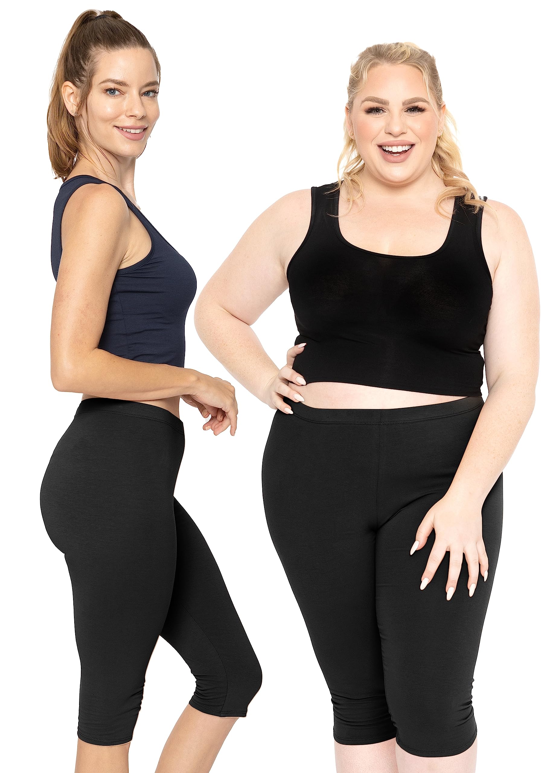 STRETCH IS COMFORT Women's Knee Length Leggings Black X-Large