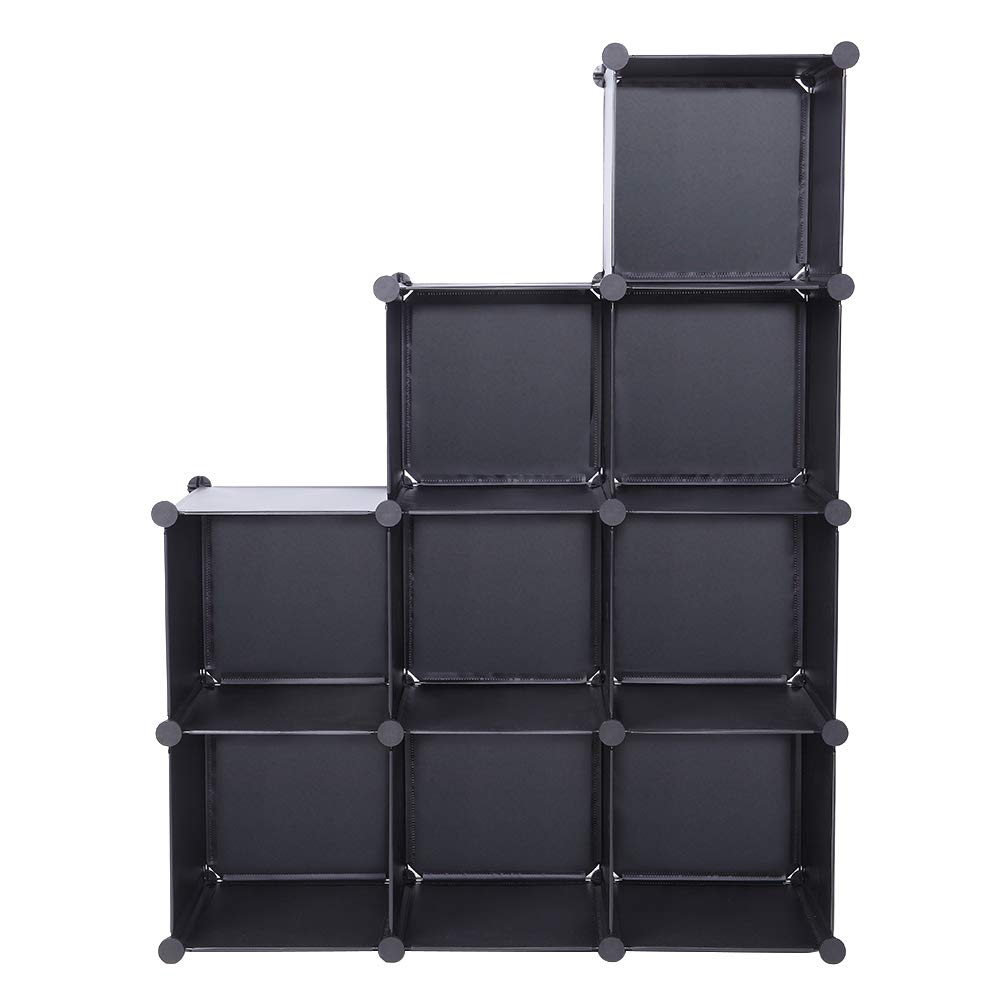VINGLI Cube Storage, 9 Cubes Organizer Shelves Plastic Closet Cabinet, DIY Modular Storage Cube Organizer w/Hammer for Bedroom Living Room Office, Black