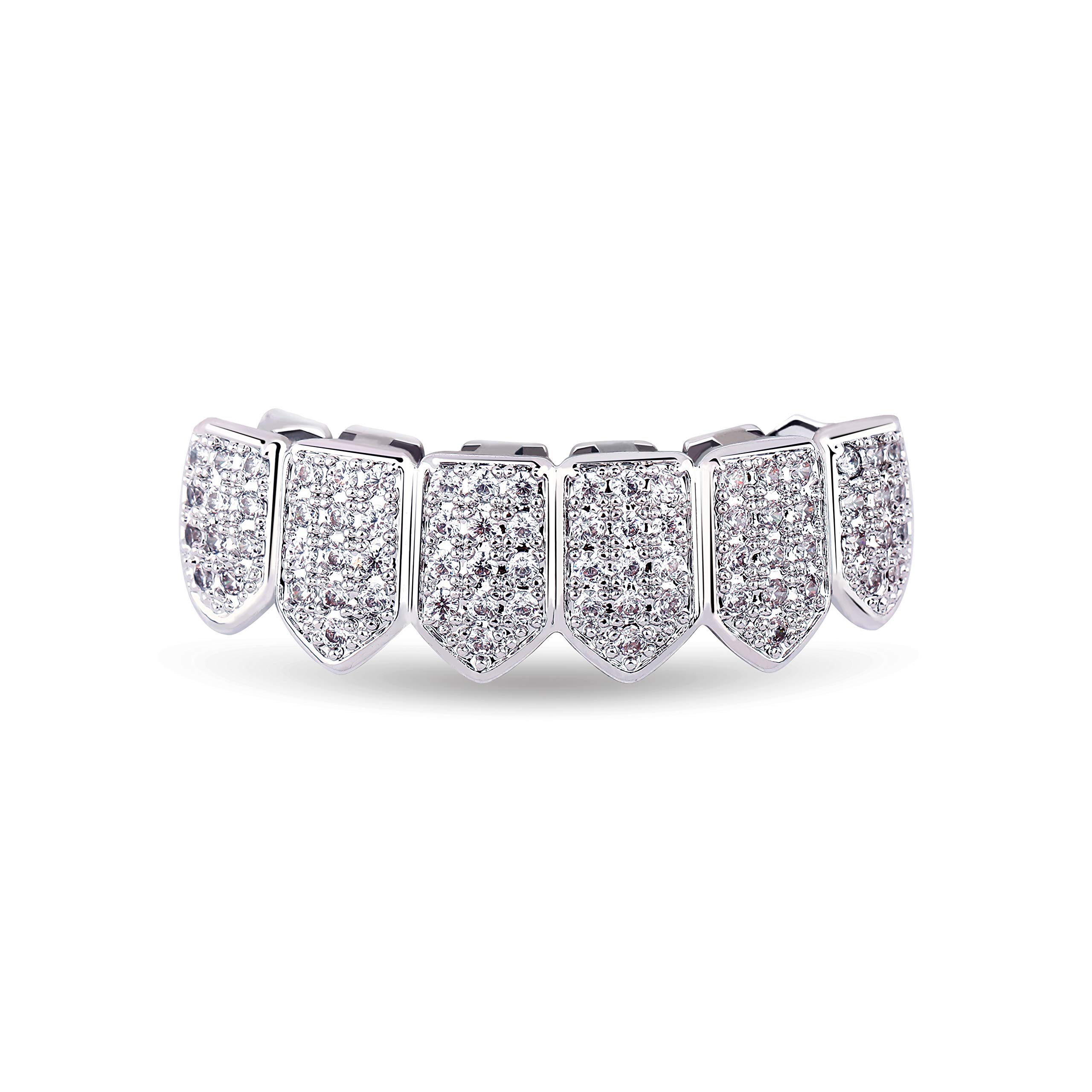 TOPGRILLZ Bottom Grills for Your Teeth Vampire Teeth Gold Diamond Grillz Teeth Iced out 18K Gold Plated Hip Hop Rapper Costume Extra Molding Bars(Silver 6 Teeth Bottom)