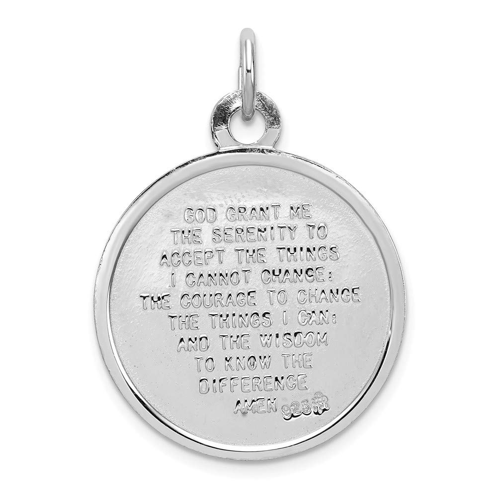 Solid 925 Sterling Silver Praying Hands Serenity Prayer on Back Pendant Charm Medal - 30mm x 20mm