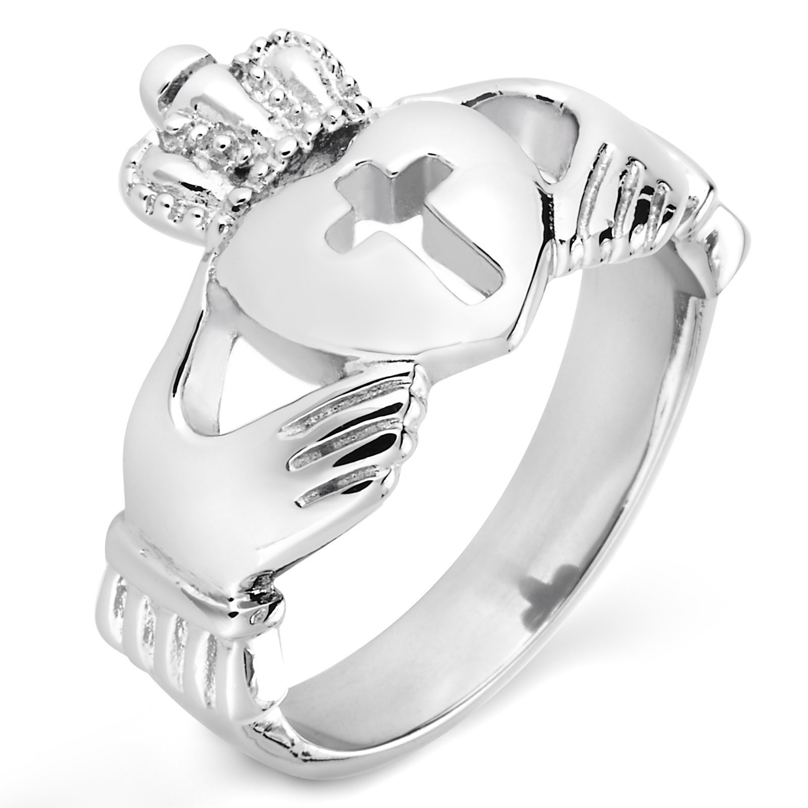 West Coast Jewelry | ELYA Stainless Steel Claddagh Cut-Out Cross Ring - Size 8