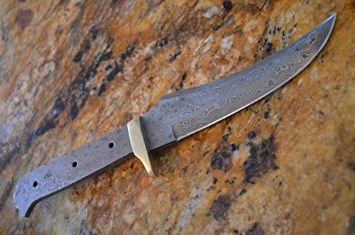 Whole Earth Supply Upswept Skinner Damascus Knife Blank +Brass Finger Guard for Custom Making Knives Blade Blades Blanks Hunting