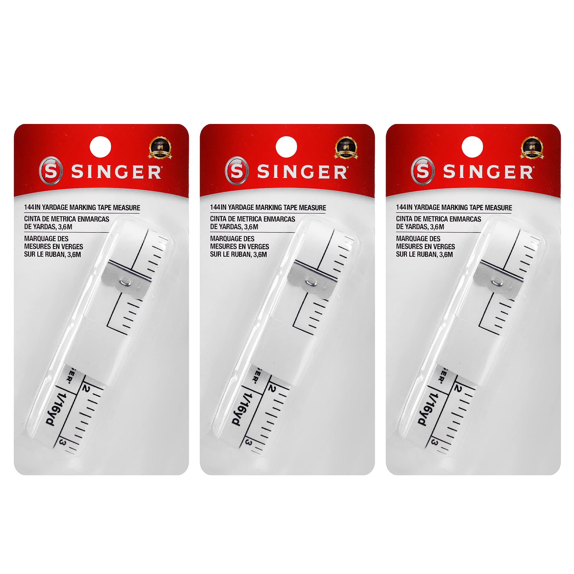 SINGER Extra-Long Tape Measure, 144-inch Measuring Tape for Sewing - Inches, Yards, and Centimeters - Set of 3