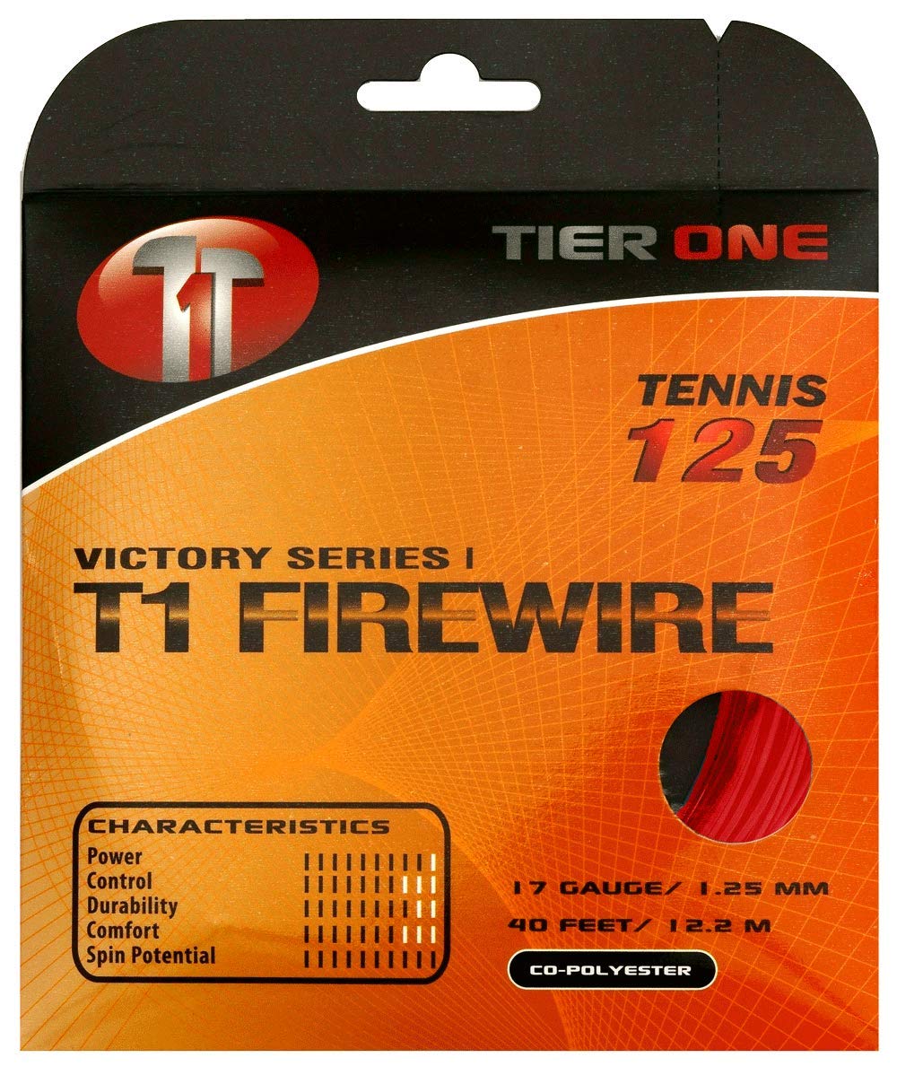 Tier One Sports TRU PRO Firewire - Tennis String Set (Poly): Ultimate Ball Bite (17g (1.25 mm), 12.2 m, RED)