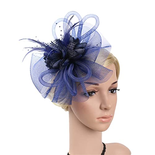 Women Feather Mesh Floral Headband Hair Clip Accessories Band Cocktail Party Hat Wedding Bride Accessories Orange One Size
