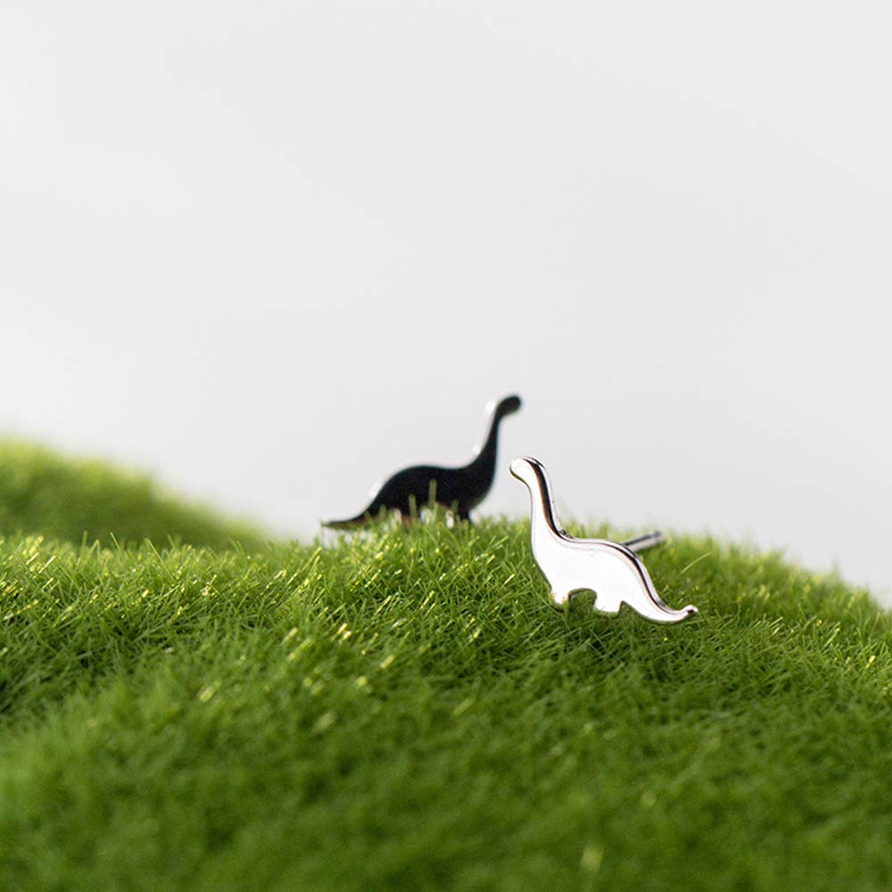 Tiny Dinosaur Stud Earrings S925 Sterling Silver Minimalist Mini Animal Statement Earring Studs Cartilage Tragus Piercing Jewelry Gifts for Women Sensitive Ears (Silver)