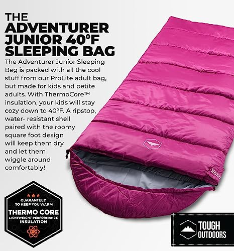 Tough Outdoors Kid Sleeping Bag - Youth Sleeping Bag - Kids Sleeping Bag for Camping - Warm Fall, Spring, Summer Sleeping Bags for Girls Boys - Packable & Compact Sleeping Bag for Teens & Children