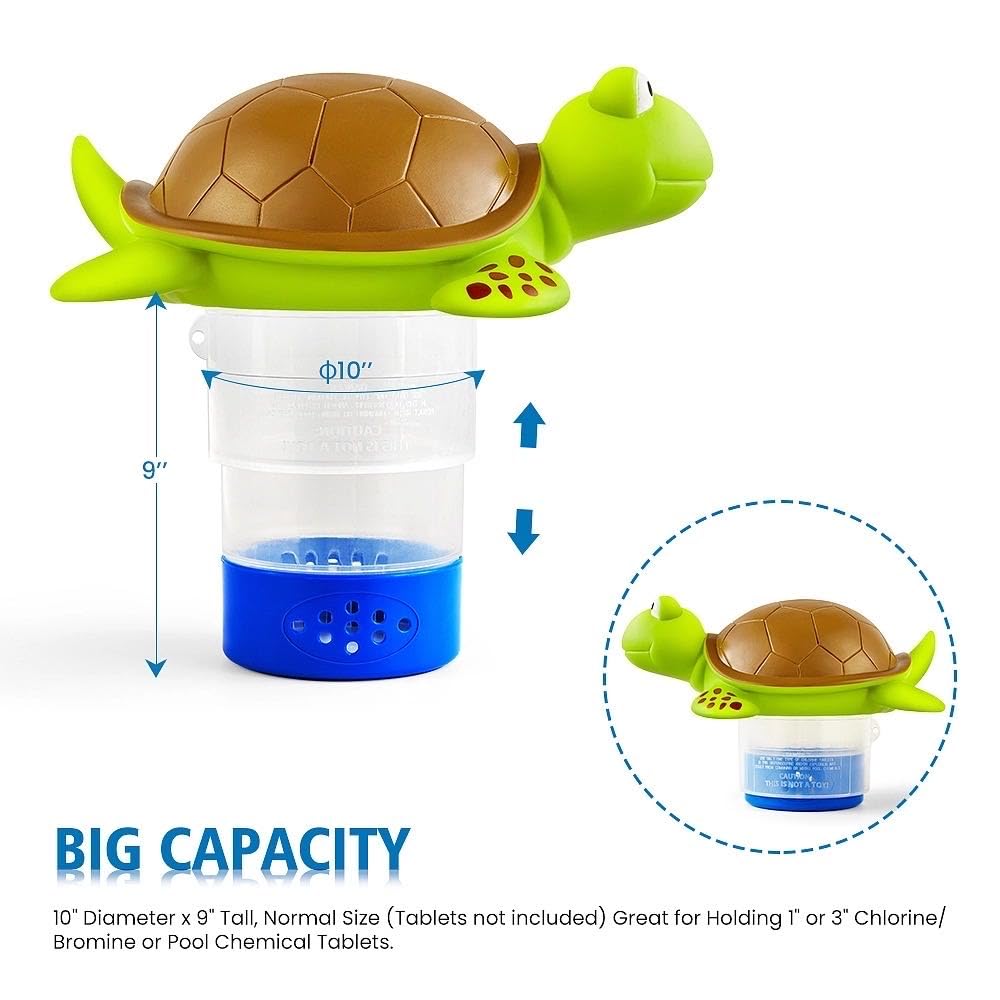 Turtle Floating Pool Chlorine Dispenser 2 in 1 kit, Collapsible Chlorine Floater, Anti-Corrosion Fits 3" Chlorine Tablets, Release Adjustable for Swimming Pool,Hot Tub SPA（2 Pack