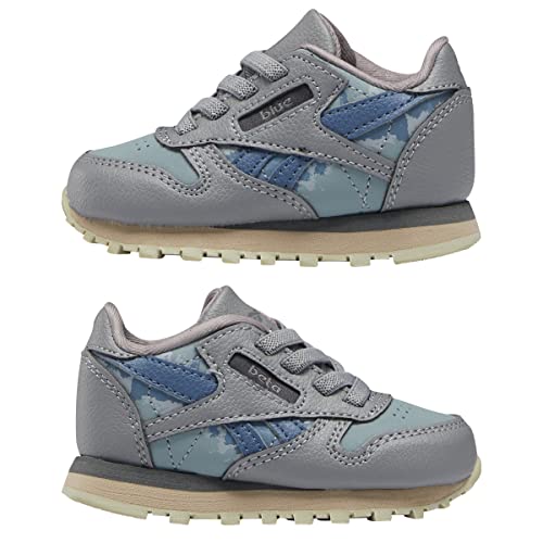 Reebok Boy's Classic Leather Sneaker, Jurassic World/Grey/Teal Fog/Brave Blue, 3.5 Big Kid