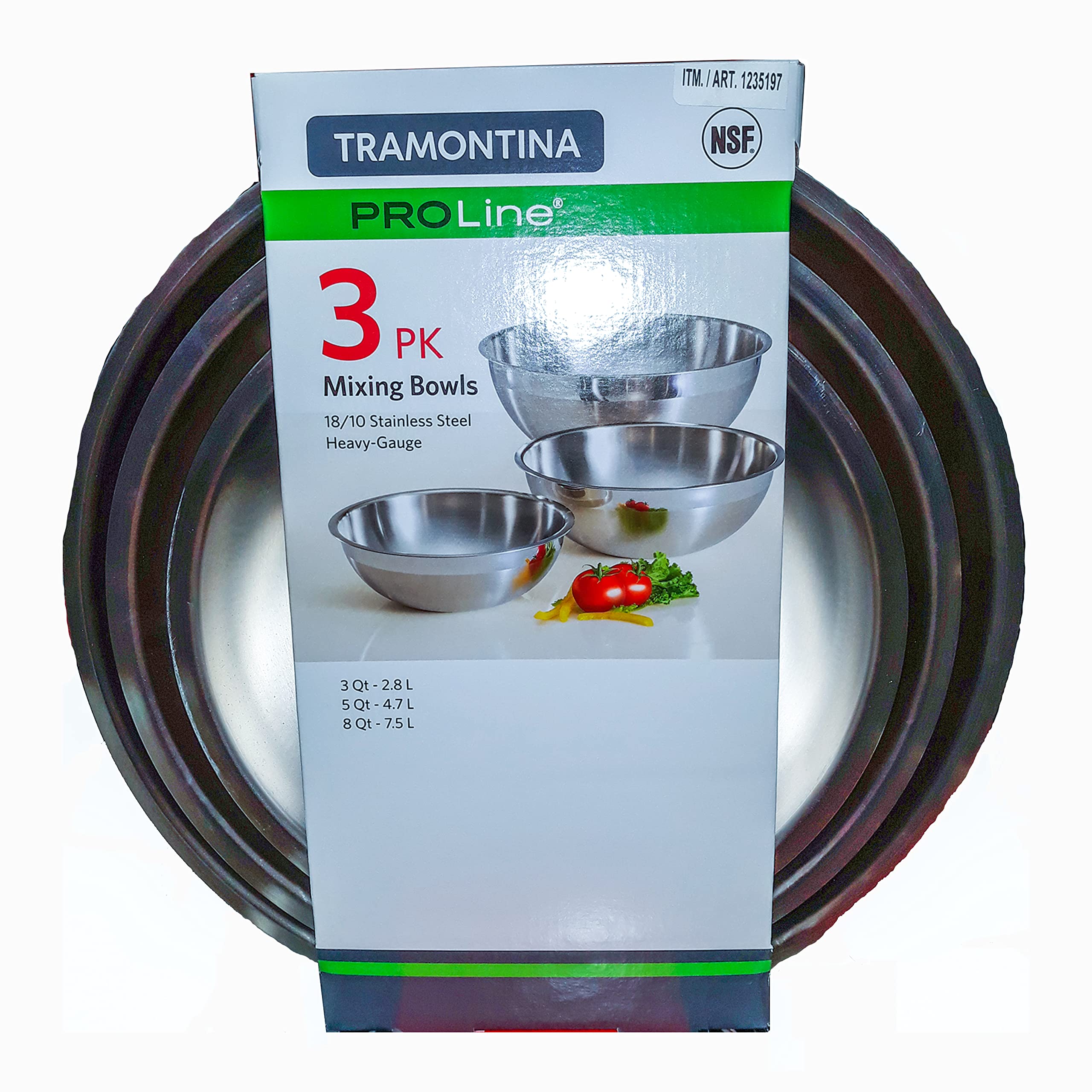 Tramontina ProLine 3 Pk Mixing Bowls 3 Qt 5 Qt 8 Qt