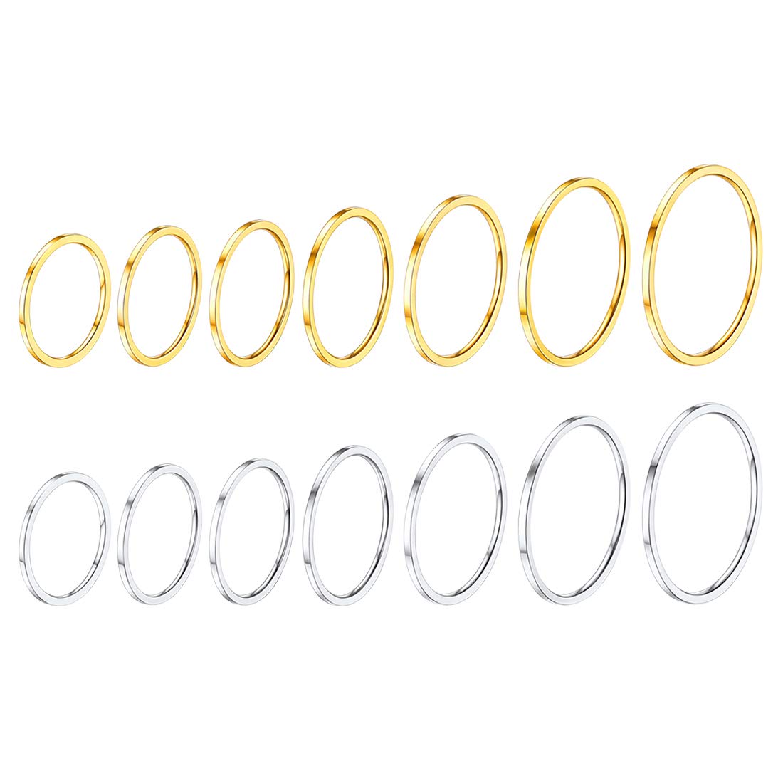 U7 1mm 18K Gold Plated Rings Stacking Ring for Women Girls Stackable Pinky Ring Band 28pcs Set