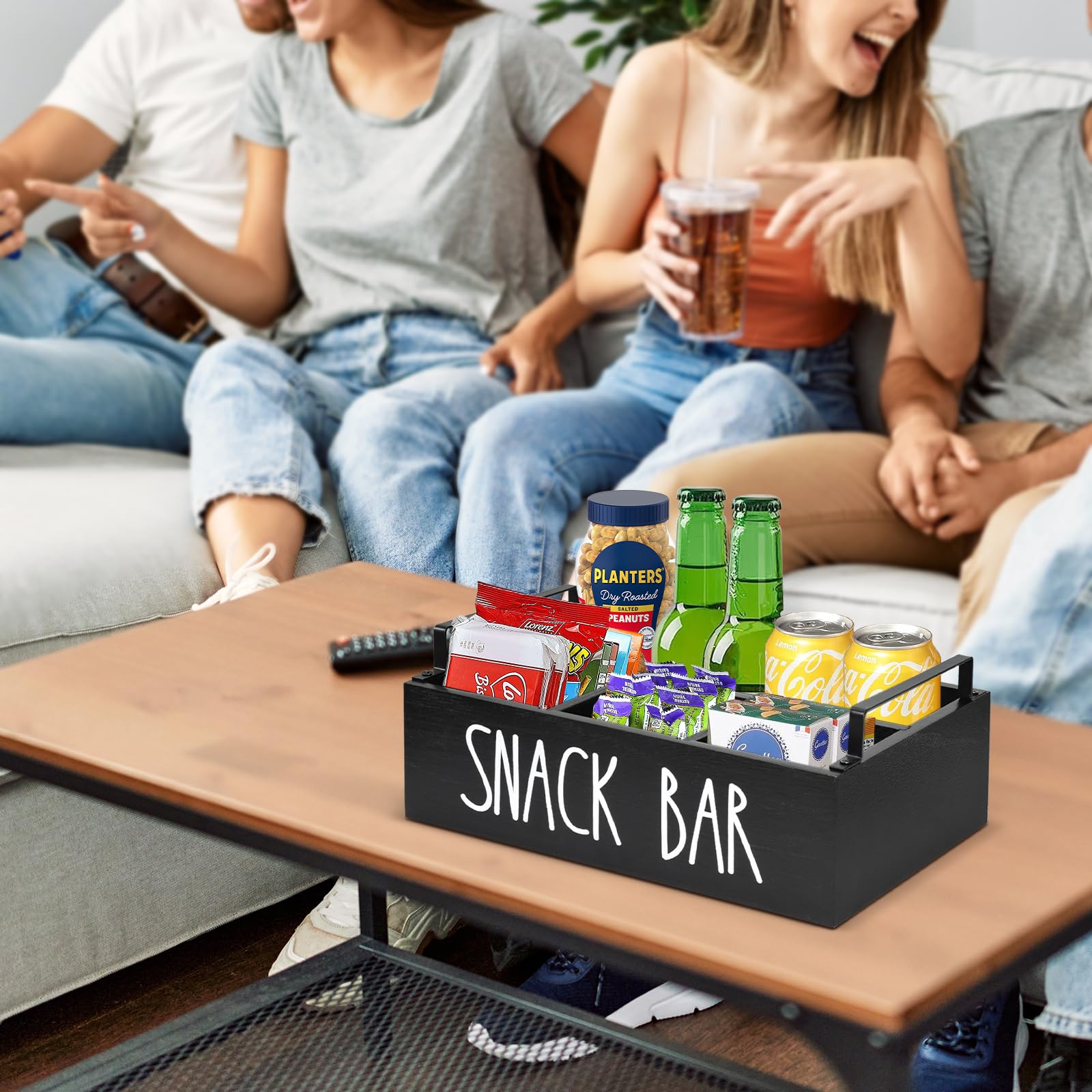 Y&ME YM Snack Organizer for Home & Kitchen Organization, Wooden Pantry Storage Bins with Handles, Snack Organizer for Pantry, Countertop, Kitchen, Party, Snack Storage Basket for Chips, Packets.