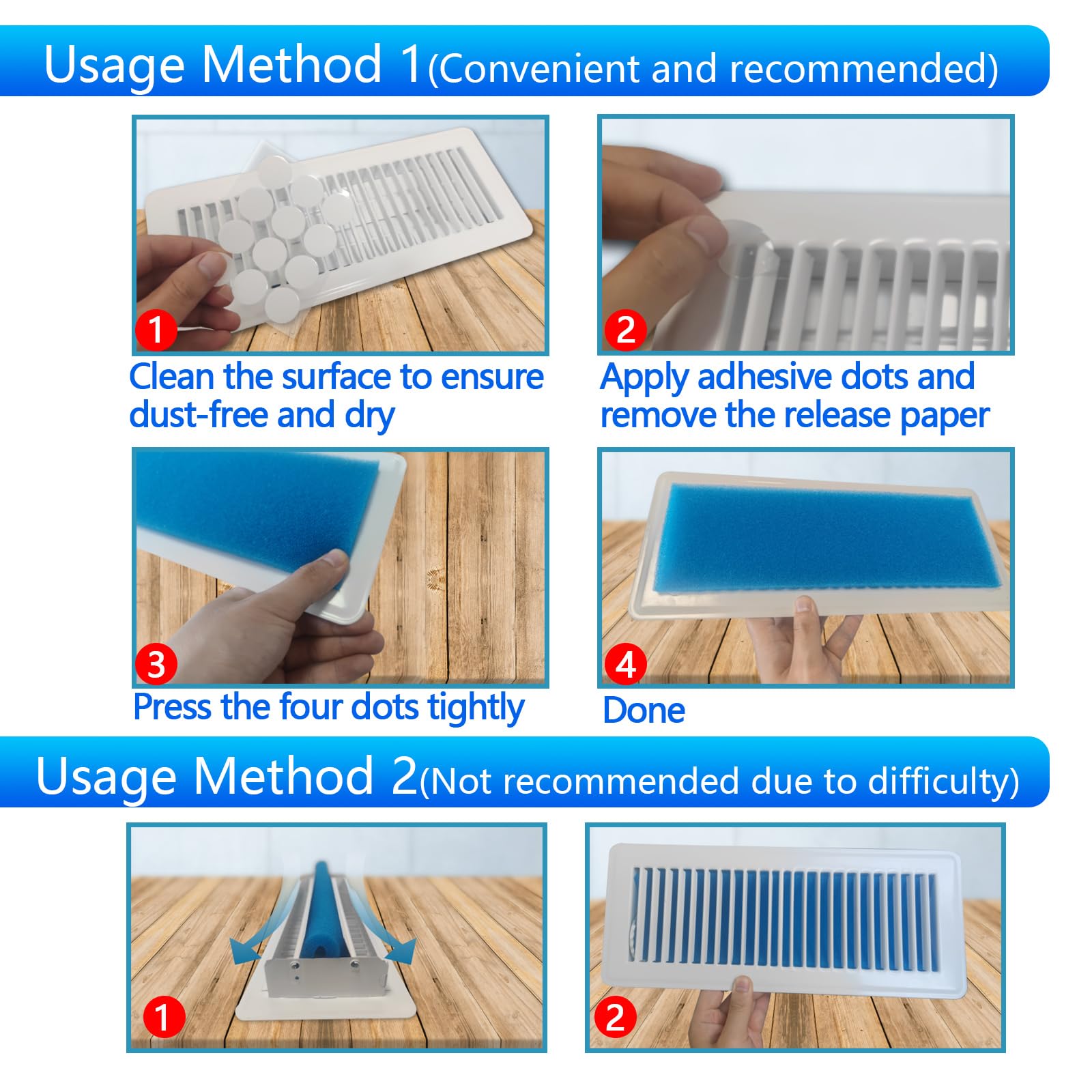 Tikfoam Vent Filter Reusable, Vent Cover Air Filters Washable, 4"X10" Floor Vent Filters for Home, 2/5 in Thick, Long-Term Filter (12)