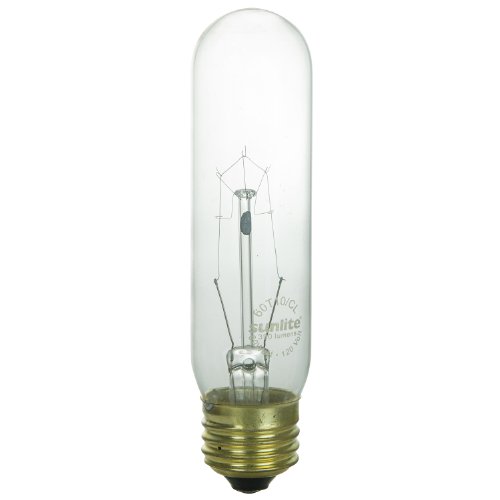 Sunlite 60T10/CL Incandescent 60-Watt, Medium Based, T10 Tubular Bulb, Clear