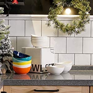 Sweese 28 oz Porcelain Bowls Set of 4 - for Salad, Pasta, Cereal - Microwave, Dishwasher and Oven Safe - White - 103.401