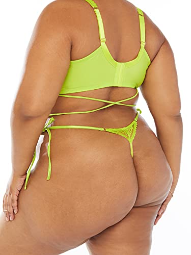 Savage X Fenty, Women's, Caged Lace Thong with Tie, Fuji Apple Green, 3X