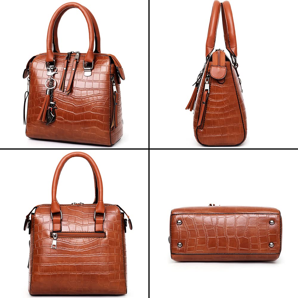 Women Handbag PU Leather Top Handle Satchel Shoulder Bags Messenger Tote Bag for Ladies 4 Pcs Set-Red