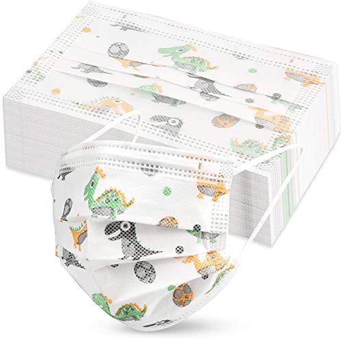 VINMEN 50Pcs Kids 3 layers Comfortable Anti Dust Face Tools for Children Students Outdoor Back to School Supplies(Cute Dinosaur)