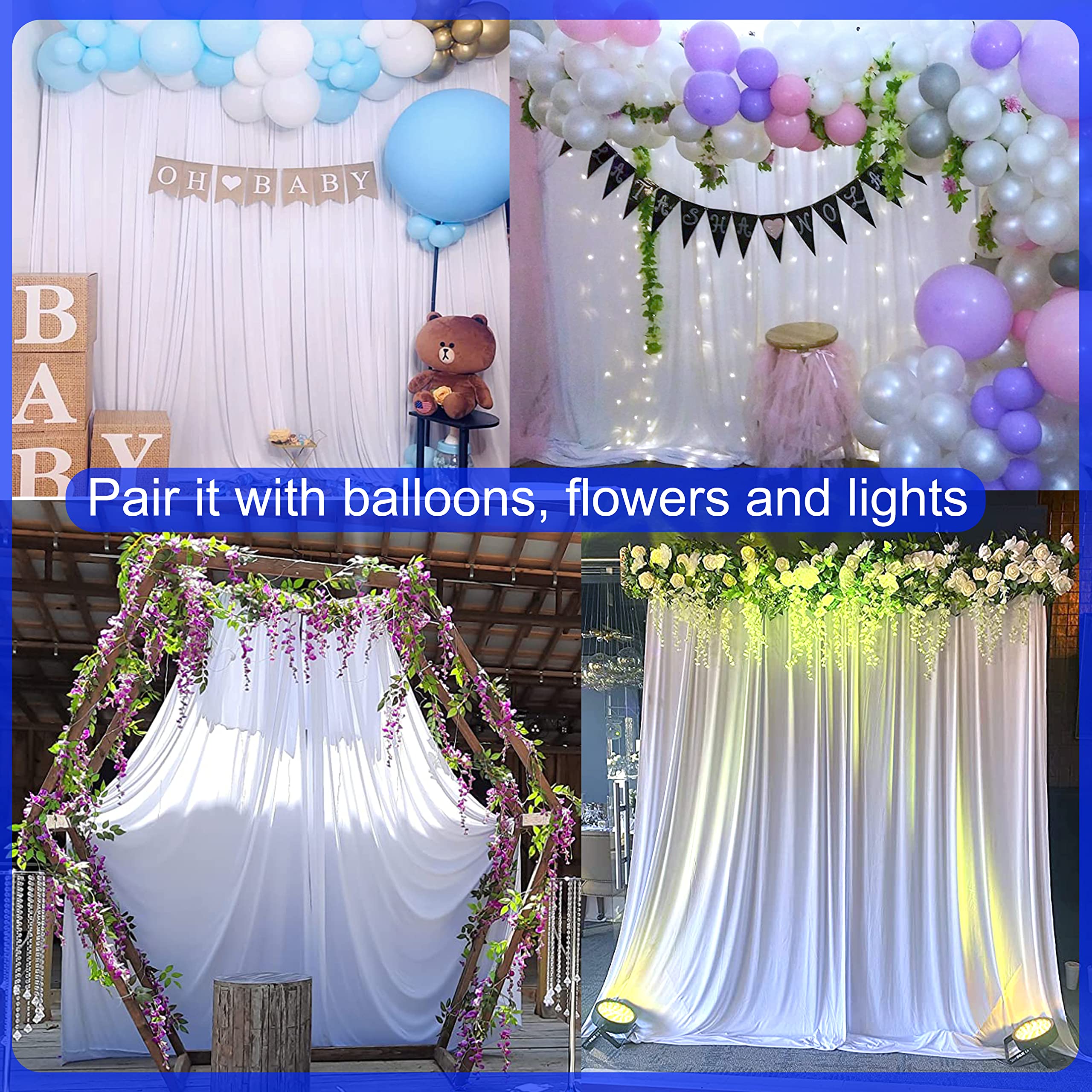 White Backdrop Curtain for Parties Wedding Wrinkle Free White Photo Curtains Backdrop Drapes Fabric Decoration for Baby Shower 5ft x 8ft,2 Panels