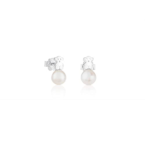 TOUS Sterling Silver Earrings for Women with Pearls & Bear Motif, Size: 1 cm. Puppies Collection
