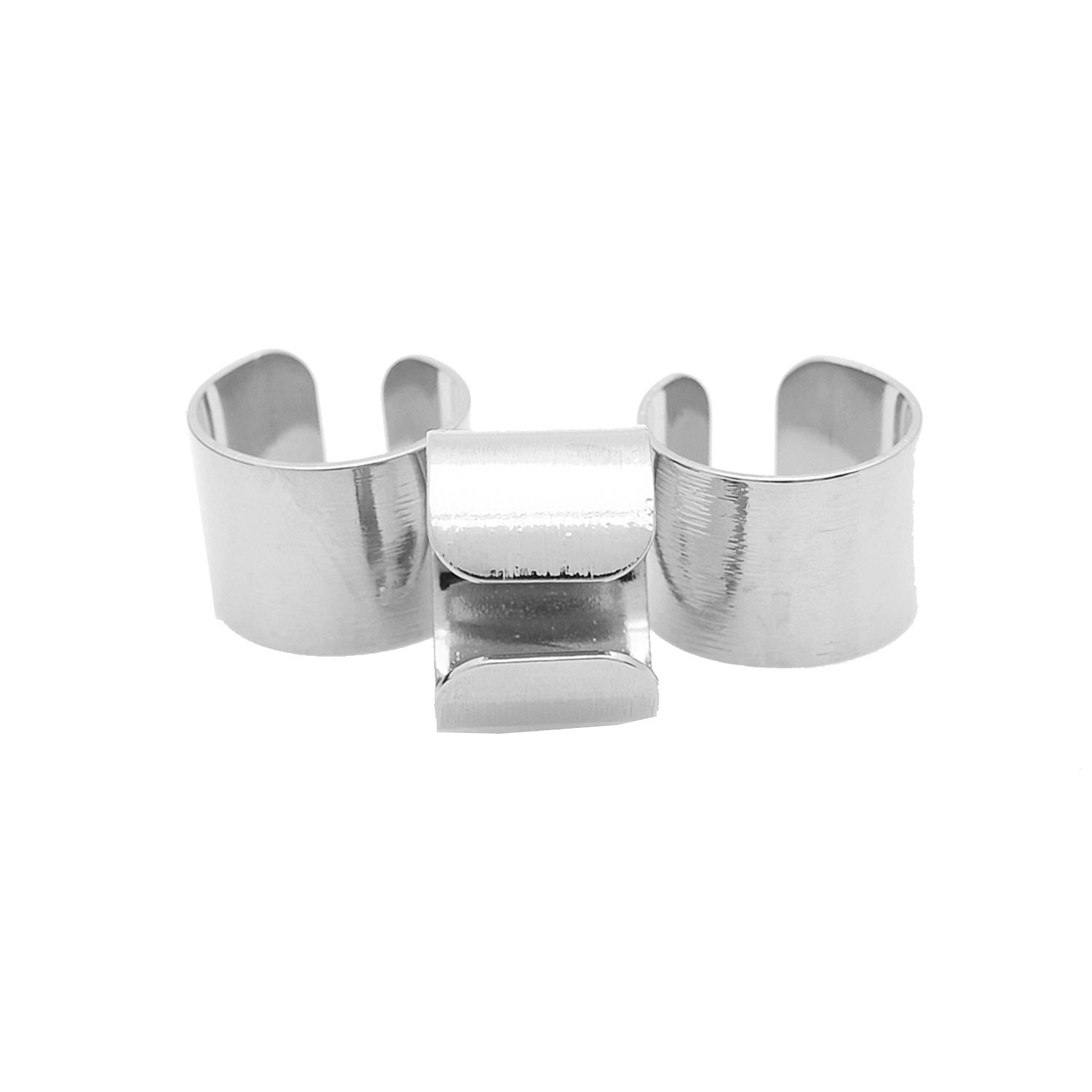 Spinningdaisy Adjustable Brushed Metal Tube Knuckle Ring Set of 3 (Silver Plated)
