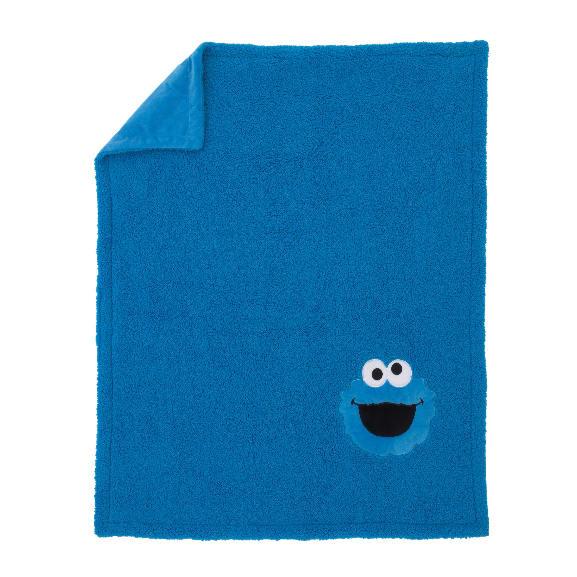 SESAME STREET Cookie Monster Blue Soft Plush Sherpa Toddler Blanket with Applique