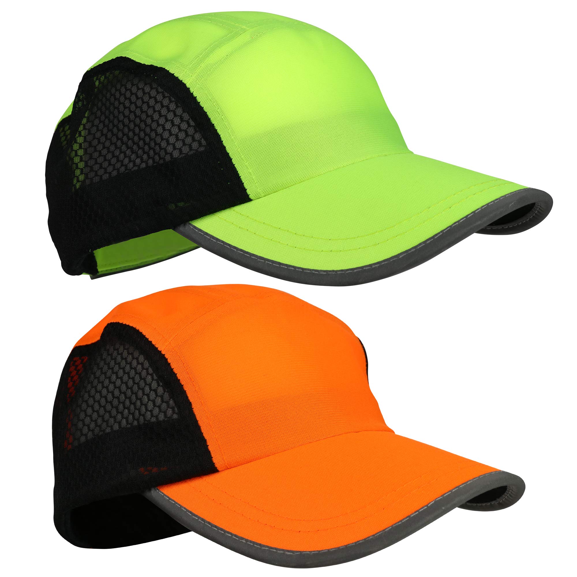 Reflective Running Hat 2pack for Men and Women Reflective Gear for Night Safety Great for Jogging, Sports and Outdoors | Mesh Panel for Breathability, Quick Dry, Lightweight, (Orange/Green)
