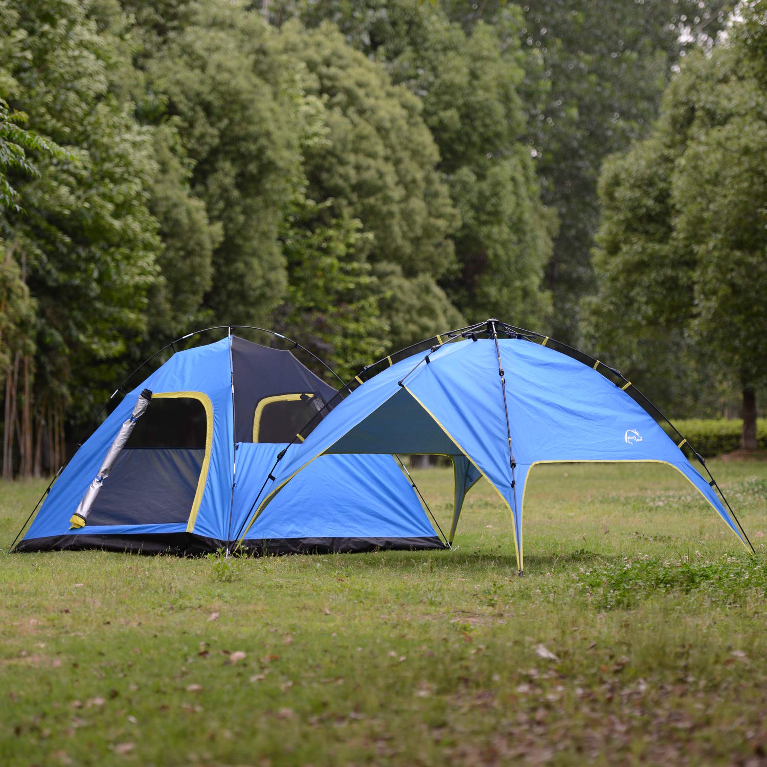 Wind Tour 3-4 Persons Instant Automatic Camping Tent, Waterproof Sun Shelters Backpacking Tents Quick Set up for Traveling, Hiking, Hunting, Fishing (Blue- Without 2 Poles+tarp)