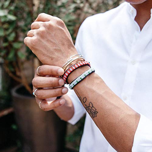 Ubuntu Life Msalaba Beaded Leather Bracelet β Handmade Glass Bead Bracelet with Slide Closure and Genuine Leather, Stackable Bohemian Bracelets for Women and Men (Red/White)