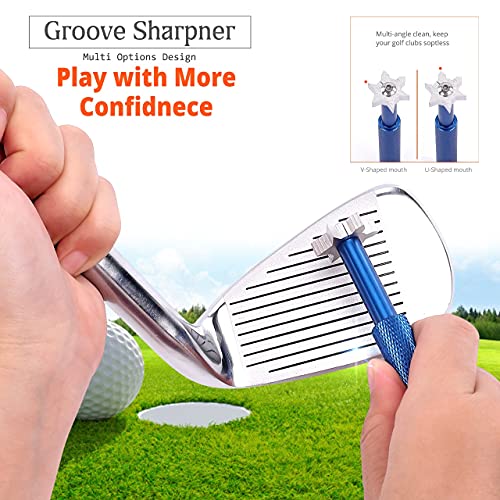 SportsGenics Golf Brush (Pack of 2) with a Golf Club Groove Sharpener - Double Sided Golf Club Cleaner - 6 Head Golf Groove Sharpener for Sharpening - Golf Club Cleaning kit - Golf Accessories