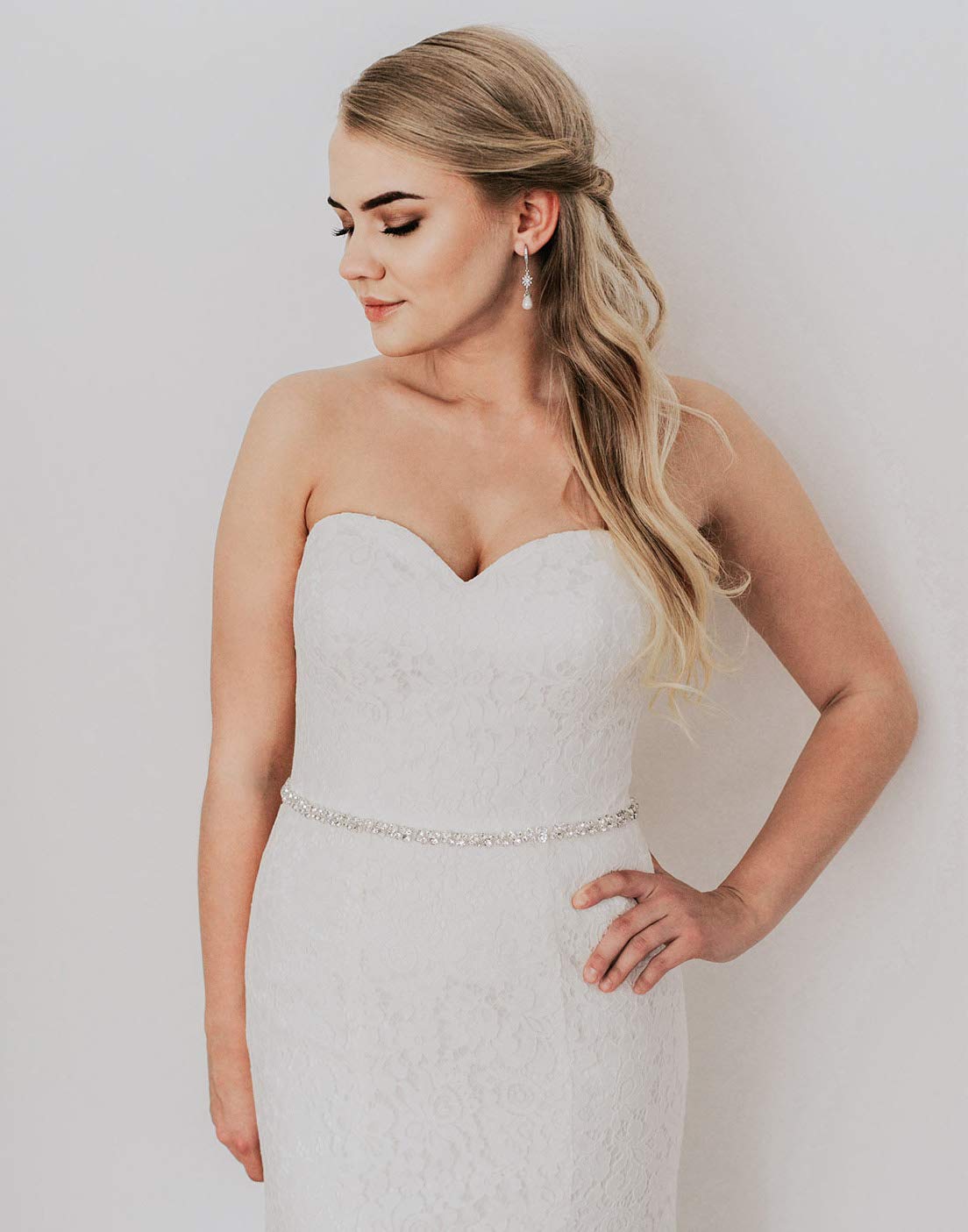 SWEETV Bridal Belt with Rhinestones Wedding Dress Belt Crystal for Brides Bridesmaids, Silver