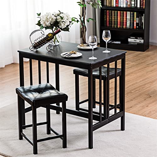 WFHTU 3 Pieces Counter Height Dining Table and 2 Backless Stools Kitchen Bar Furniture