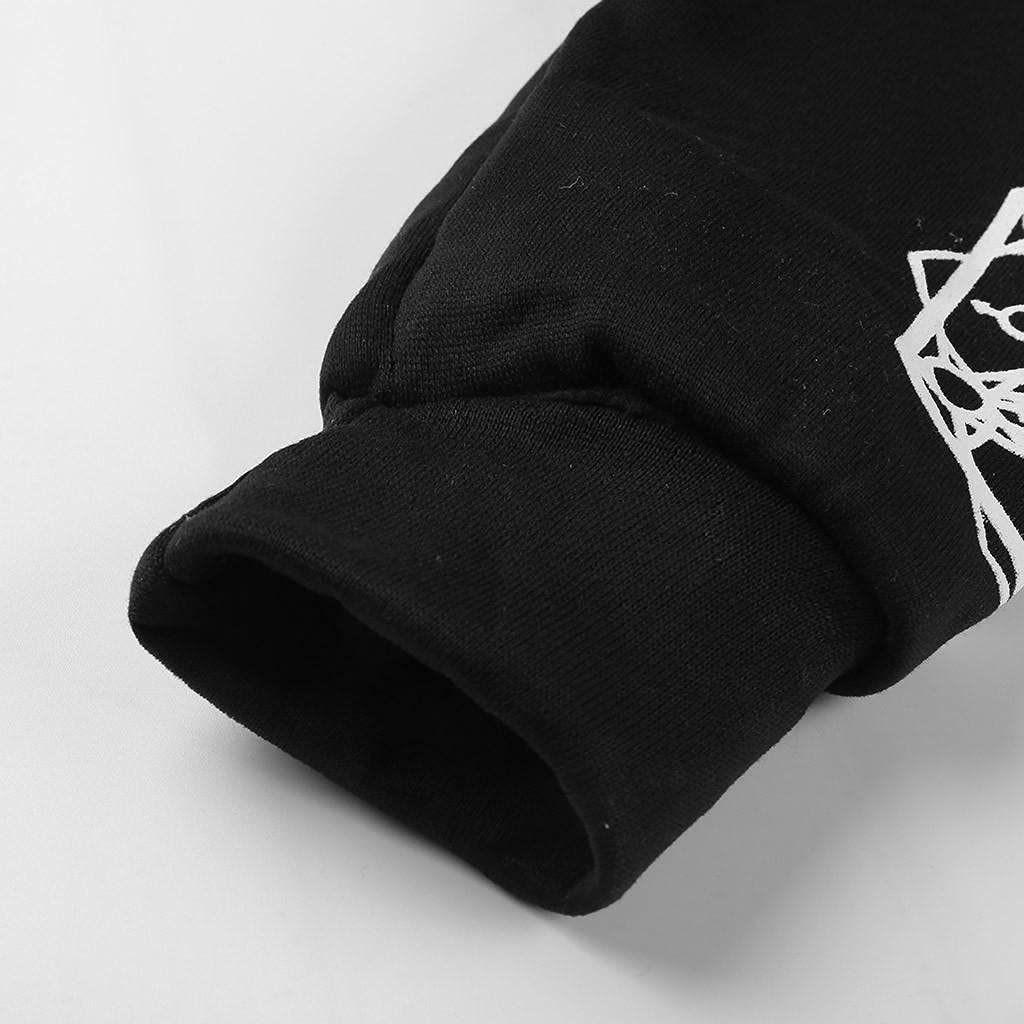 Women Juniors Gothic Punk Rock Long Sleeve Fleece Hoodie Sweatshirt Loose Hooded Pullover Sweaters Tops