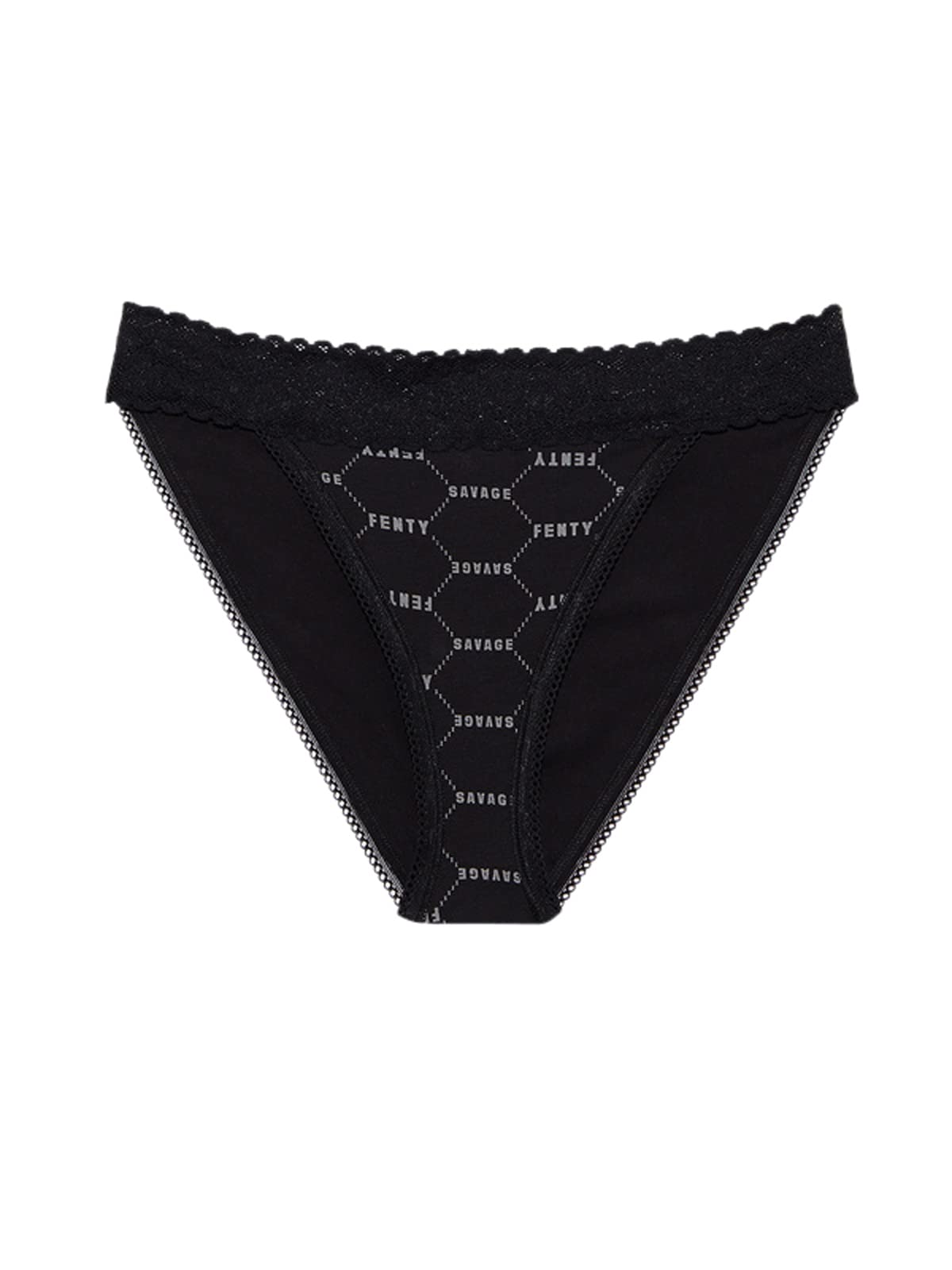Savage X Fenty, Women's, Cotton Essentials Bikini, Allover print, Cotton, Medium coverage, Black Caviar Logo Print, S