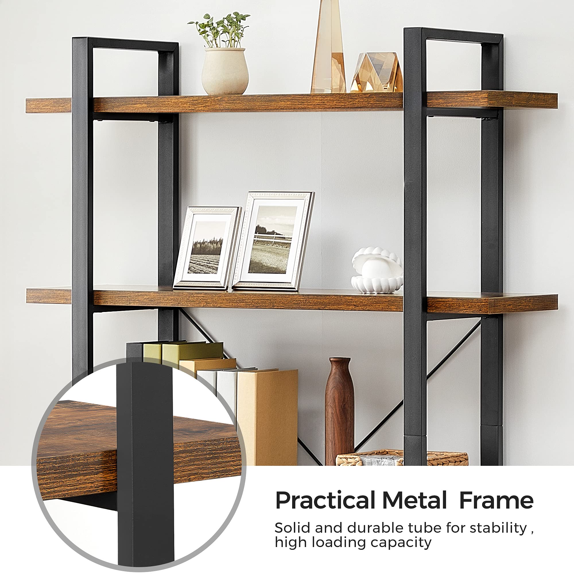 VASAGLE Industrial Bookshelf, 5-Tier Bookcase, Display Rack, Stable Ladder Shelf, Easy Assembly, Living Room, Bedroom, Office, Rustic Brown and Black ULLS55BX