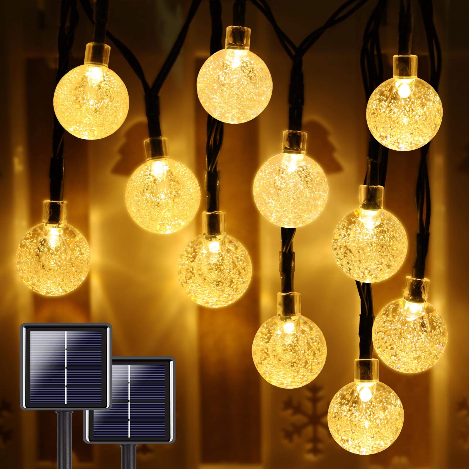 YIQU Extra-Long 2-Pack 92FT 160 LED Crystal Globe Solar String Lights, Super Bright Solar Lights Outdoor Waterproof, Solar Globe Lights for Tree Garden Patio Balcony Party (Warm White)