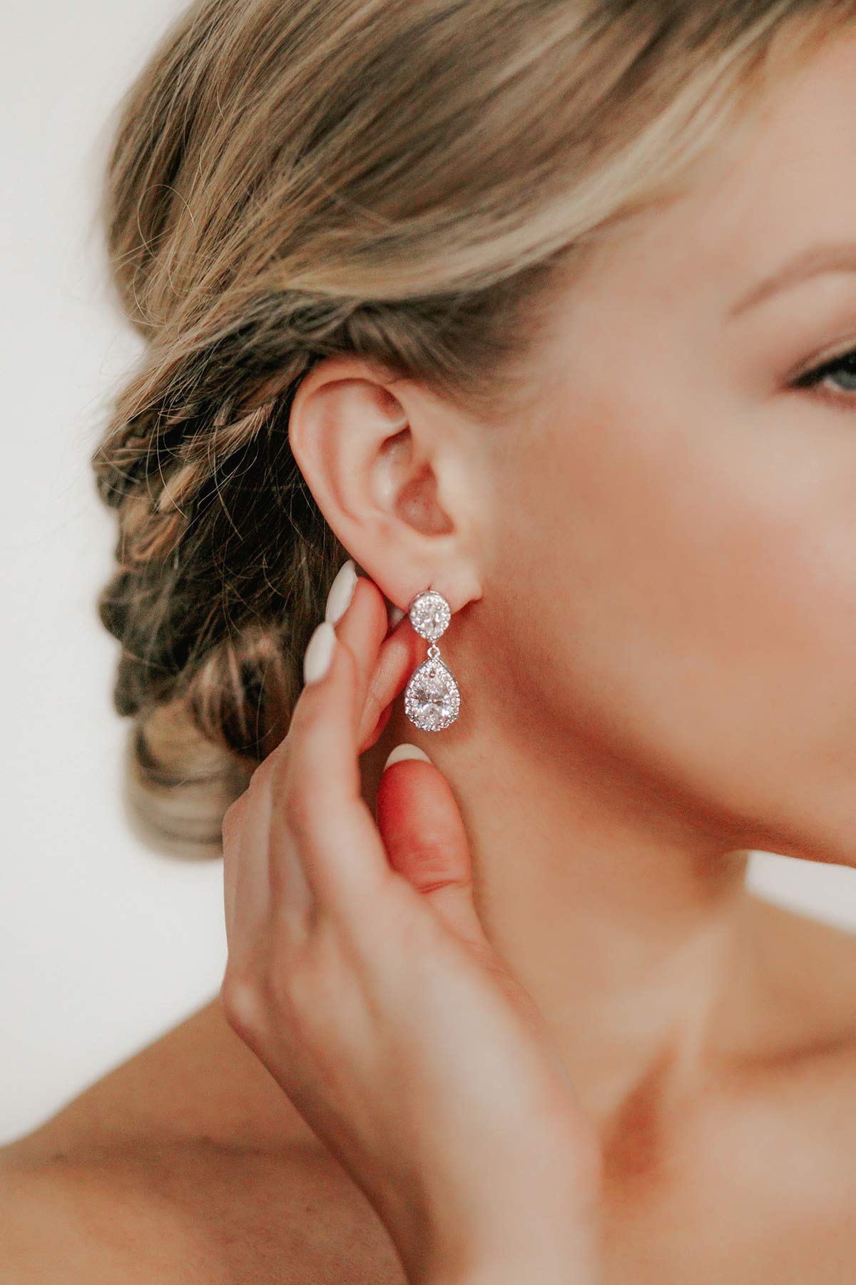 SWEETV Teardrop Dangle Earrings for Brides,Cubic Zirconia Drop Earrings for Women - Prom,Pagegant,Wedding Jewelry, Clear