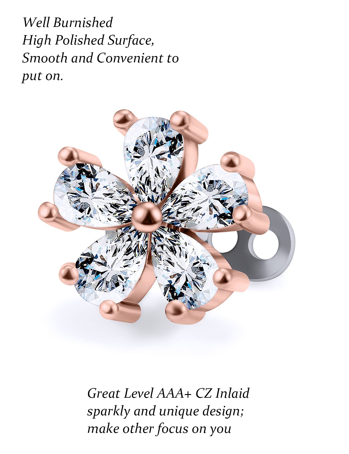 Vsnnsns 14G Dermal Piercing Jewelry Anchor Tops Dermal Tops Titanium Base Microdermals Piercing for Women Men Internally Threaded Dermal Anchor Tops CZ 2mm 3mm 4mm Rose Gold 17Pcs