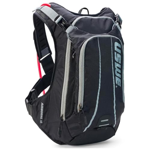 USWE Airborne - Hydration Pack with Hydration Bladder, Bounce Free Backpack for MTB, Cycling, Mountain Biking (15L, Black/Gray)