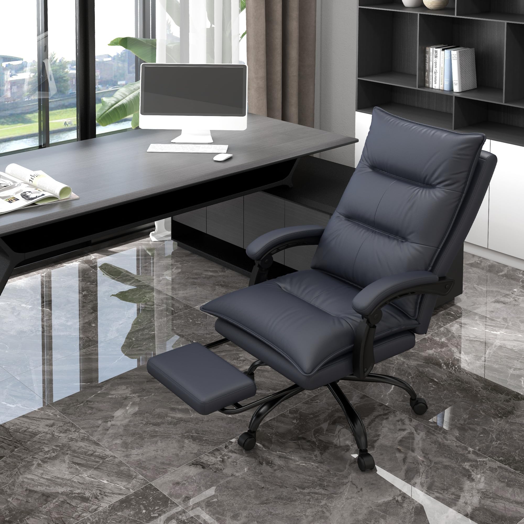 Vinsetto Executive Massage Office Chair with 6 Vibration Points, Microfiber Computer Desk Chair, Heated Reclining Chair with Footrest, Armrest, Double Padding, Charcoal Gray
