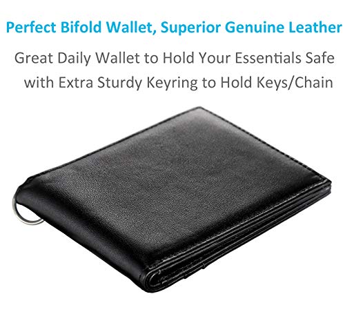 UTreers Bifold Wallets for Men Card Genuine Leather Front Pocket Wallet with Keychain Ring