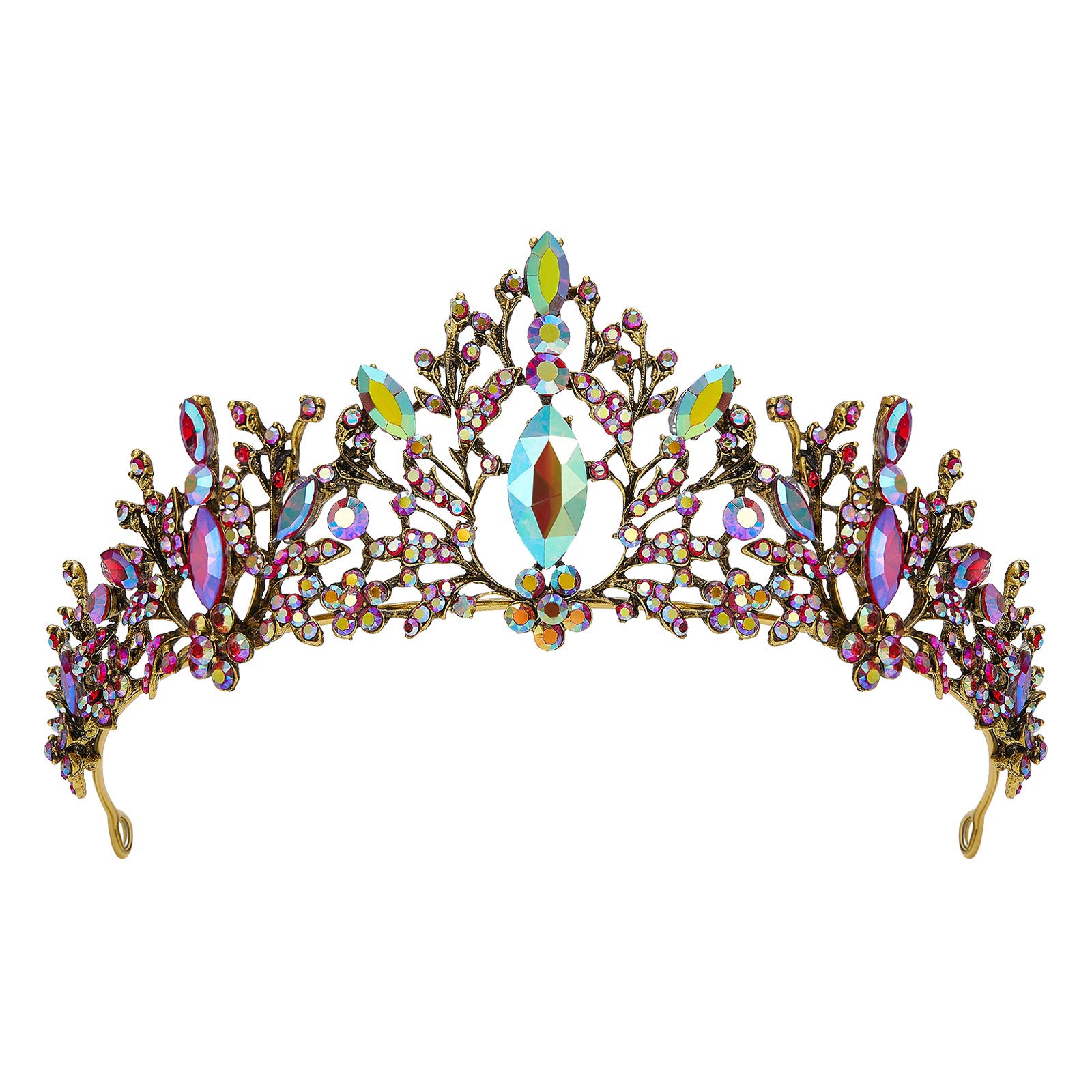 SWEETV Tiaras and Crowns for Women, Iridescent Crystal Queen Crown, Multicolored Wedding Tiara for Bride, Metal Birthday Quinceanera Pageant Prom Headpieces,Gabriella