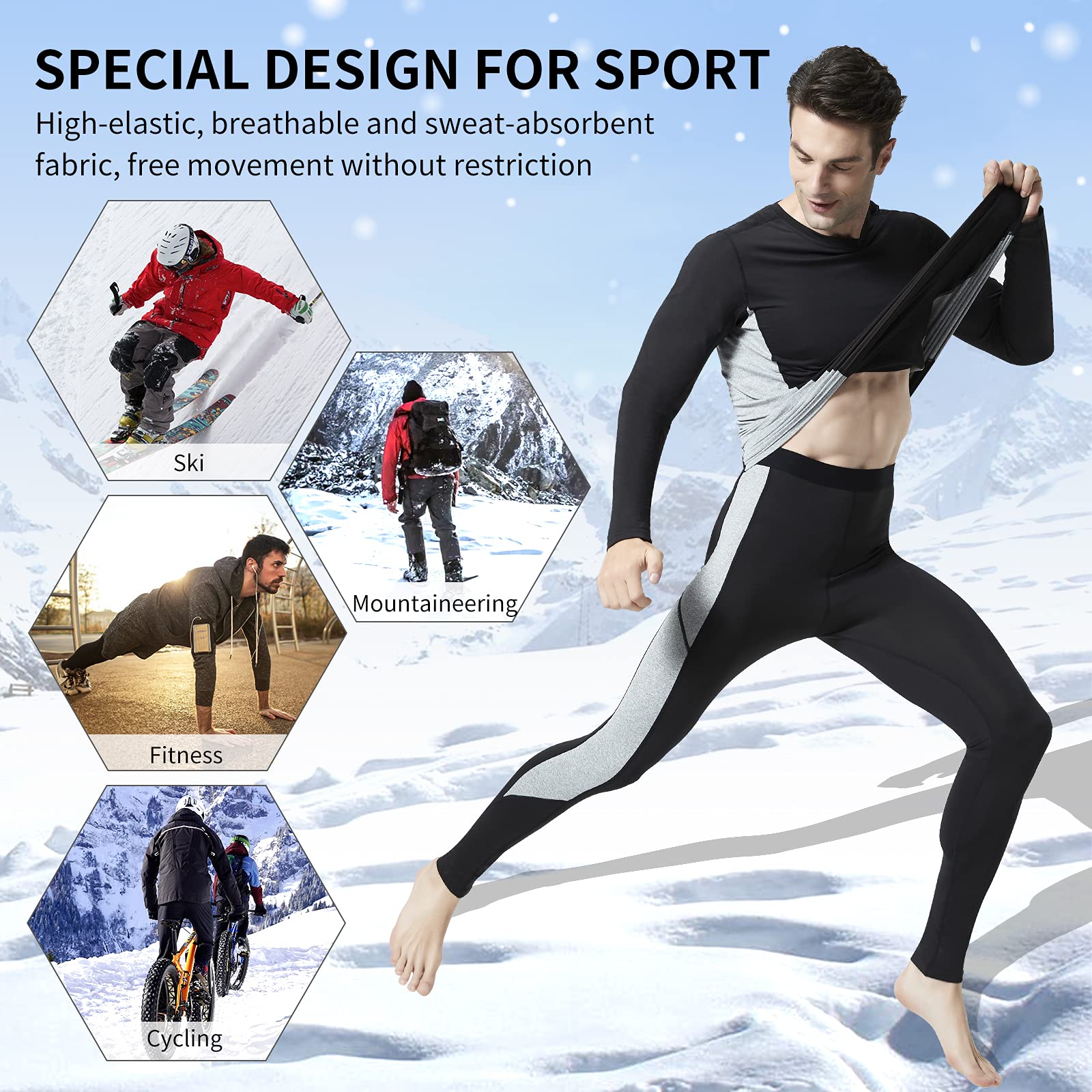 visionreast Men's Ultra Soft Thermal Underwear Set Warm Base Layers Long Johns Set Skiing Winter