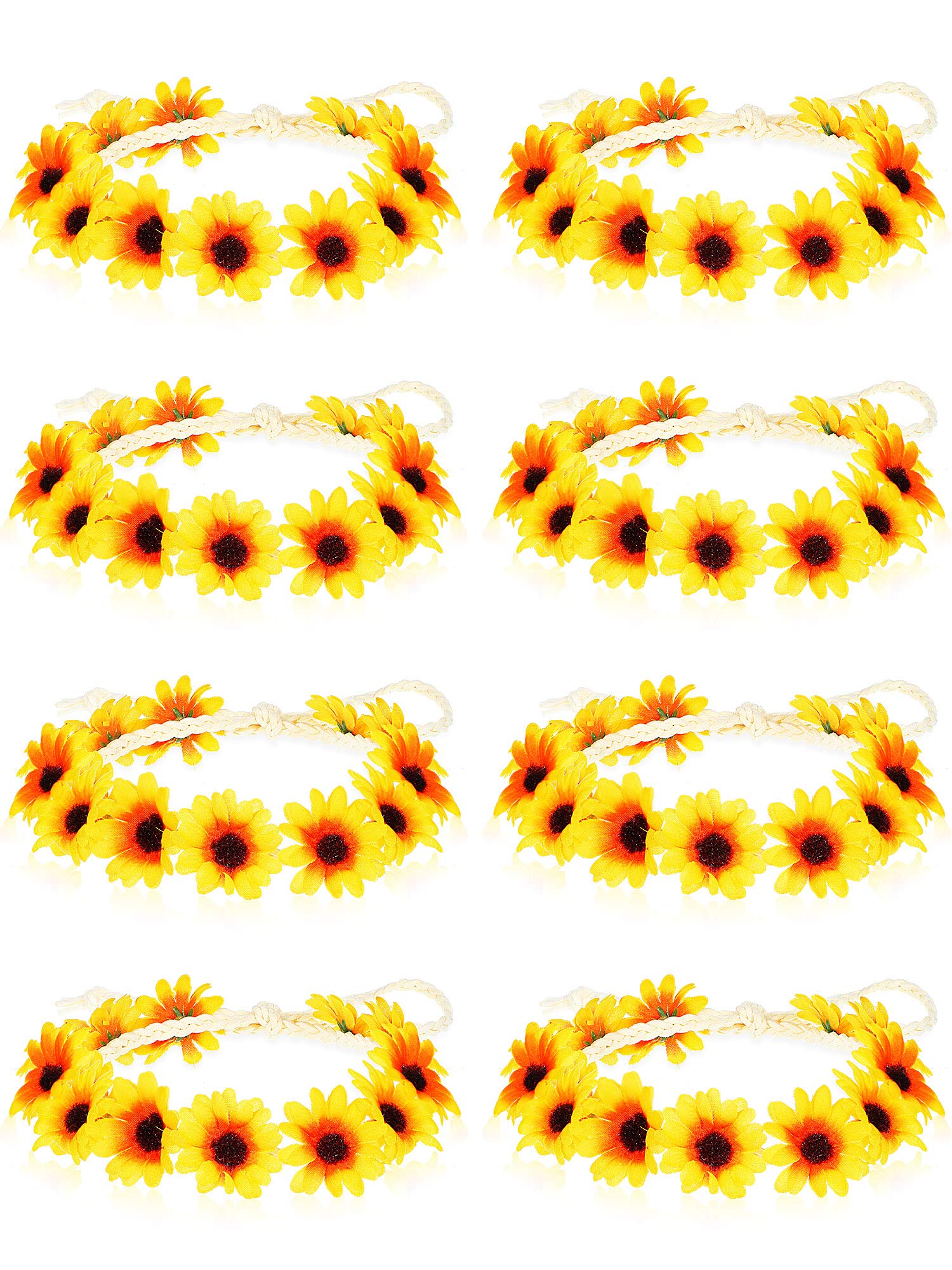 WILLBOND 8 Pieces Sunflower Crown Hair Wreath Daisy Flower Headbands Hippie Headbands Adjustable Floral Bridal Headpiece for Hippie Party Wedding Festivals Photo Props