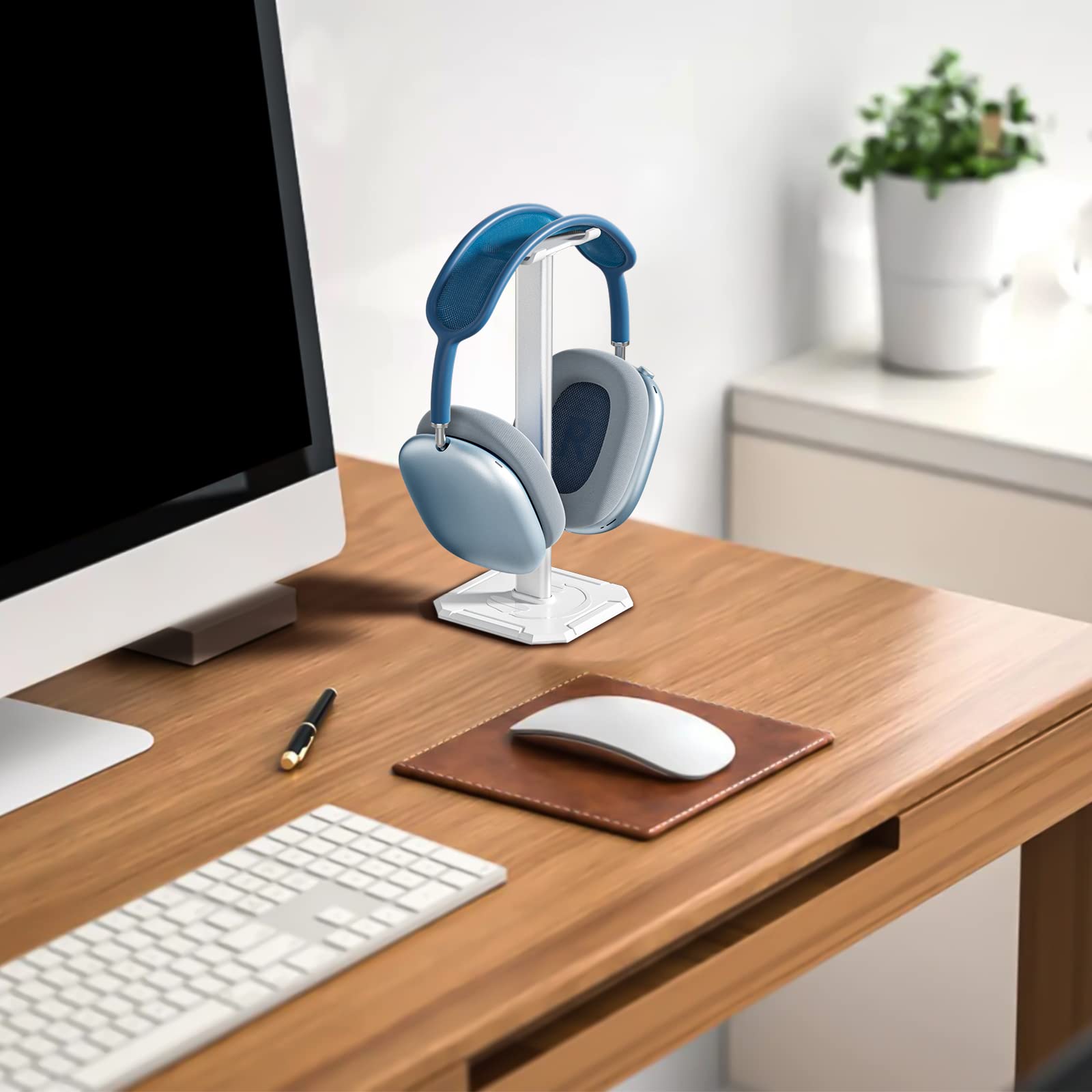 TuparGo Headphone Stand for Desk, Standing Computer Headset Holder,Aluminum Tube Connection and Easy to Assemble ,Suitable for All Over-Ear Headphone (White, 2-Pack)