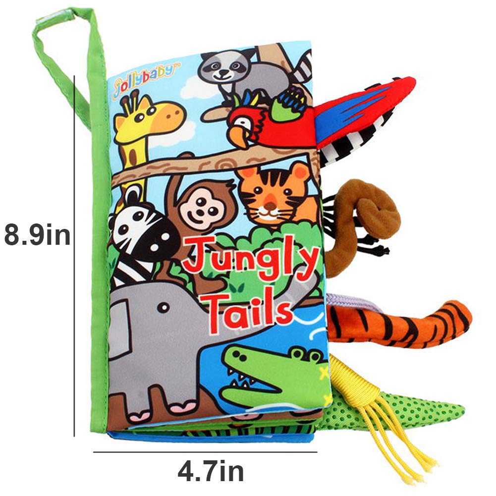 Zocita Baby Soft Animal Tails Activity Cloth Book with Crinkle Fabric, Jungly Tails